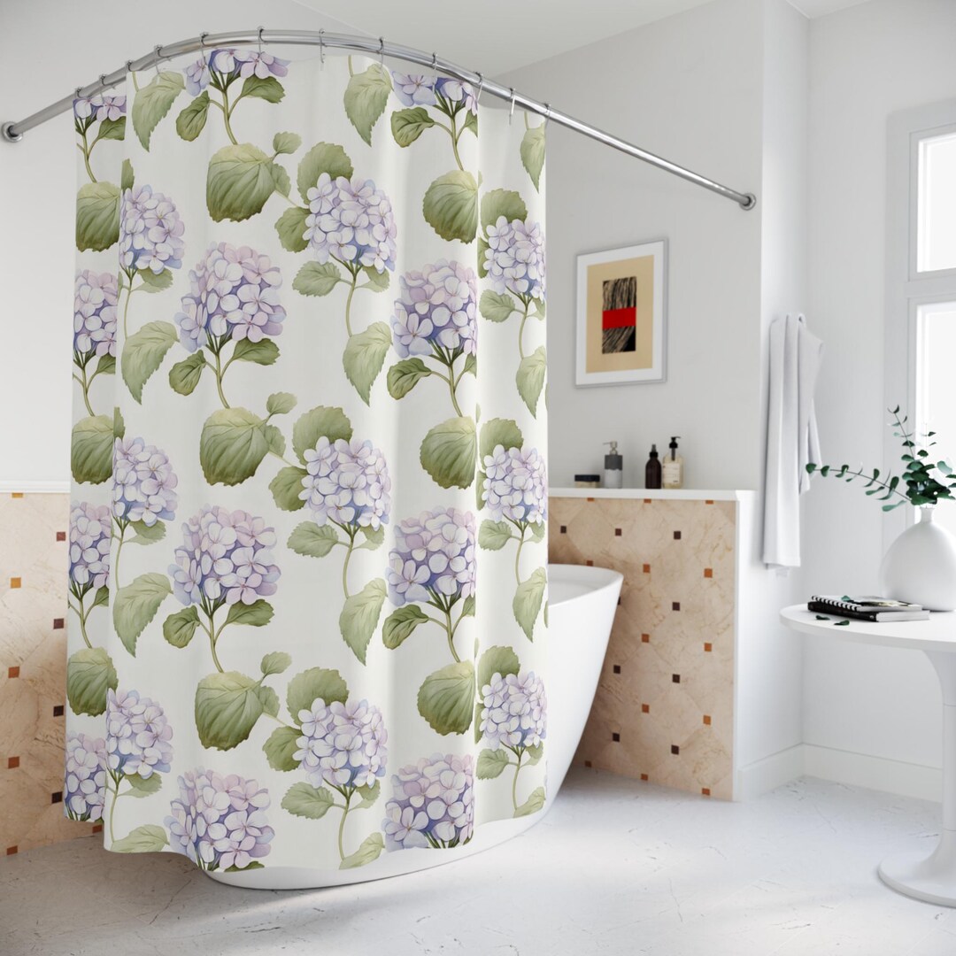 Lavender Hydrangea Shower Curtains Fabric Floral Shower Decor Botanical ...