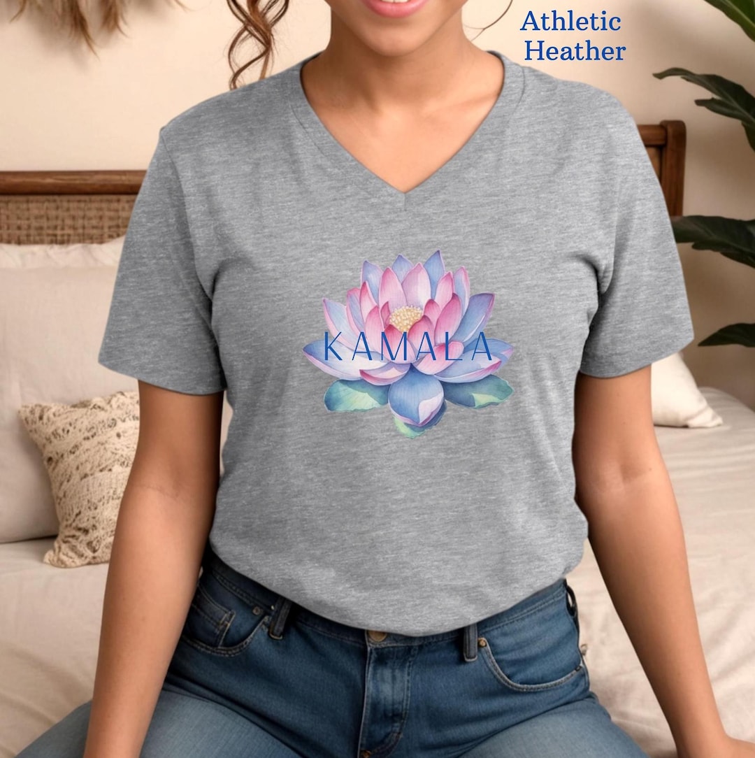 Kamala Lotus Watercolor Floral 2024 Unisex Jersey Short Sleeve V-neck ...