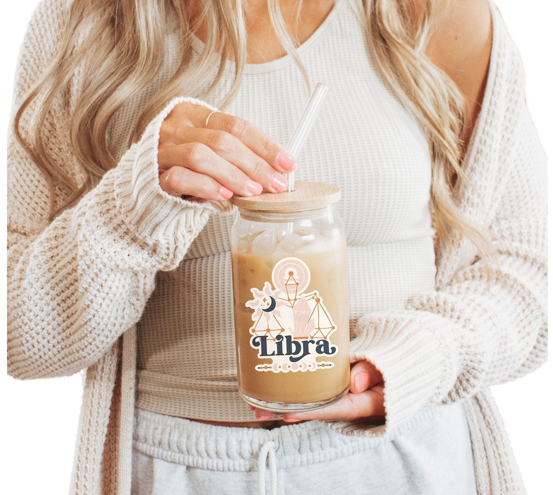 Personalized Libra Zodiac Iced Coffee Glass 16oz Custom Name Libra ...