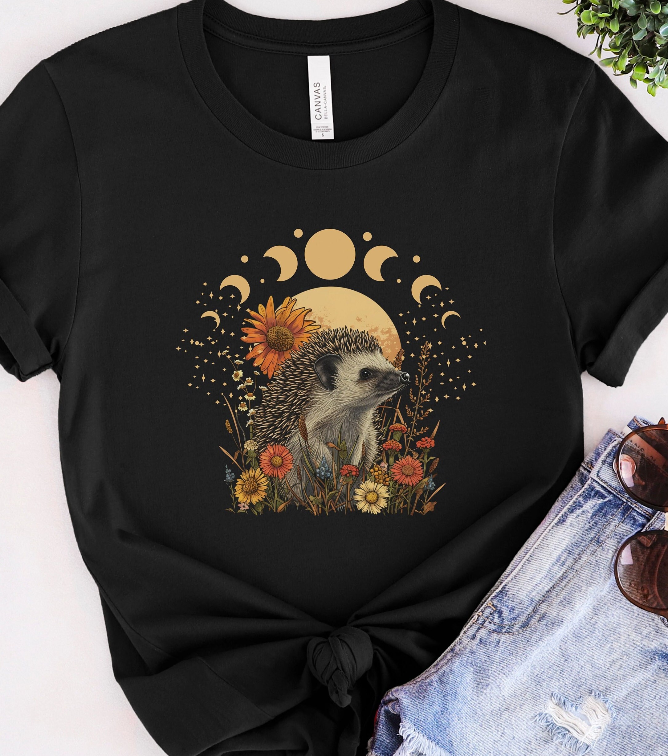Cute Cottagecore Outfit Hedgehog Shirt Hedgehog in Nature Shirt Moon ...