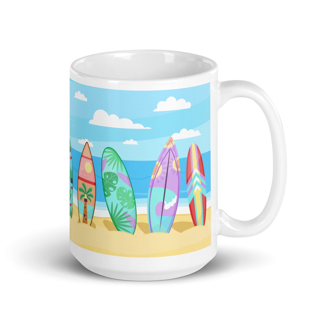 Surfboard Mug - Vibrant Design, Artistic Beach Scene Cup, Perfect Gift ...