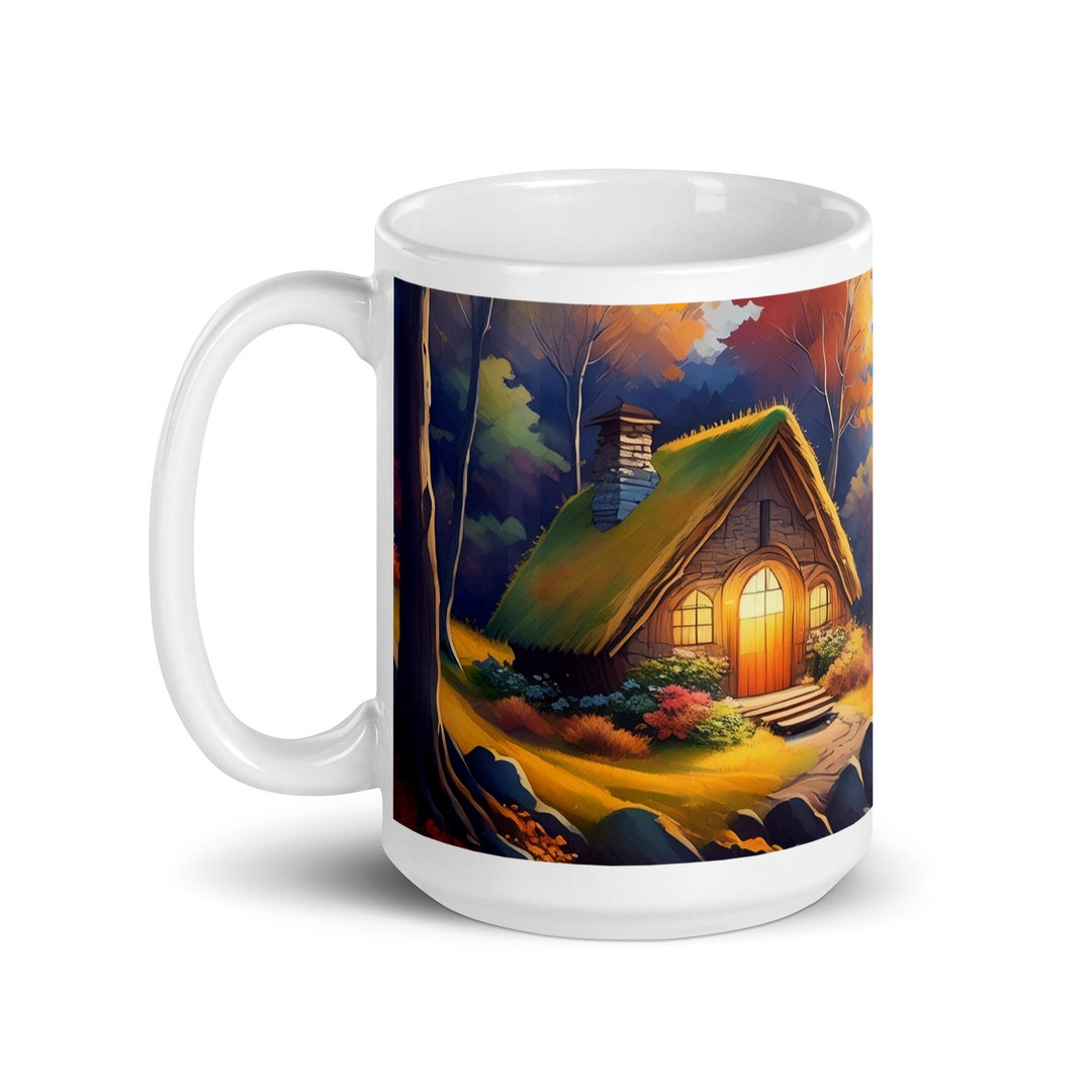 Hobbit House Mug, 15 Oz White Cup, Whimsical Hobbit House on Babbling ...