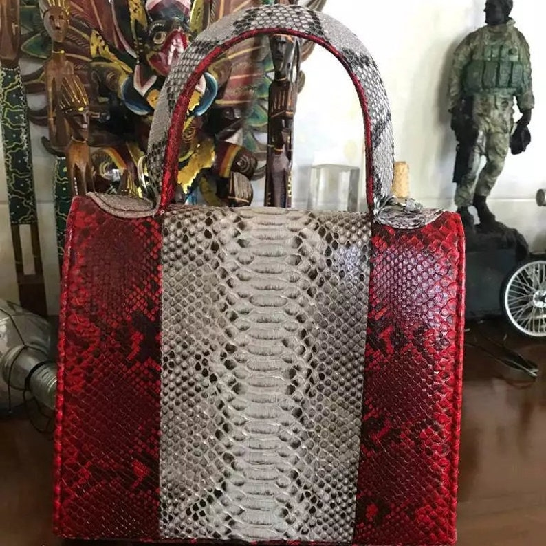 Red Handbag Python Leather Bag Women Genuine Snakeskin Top-handle Bag ...