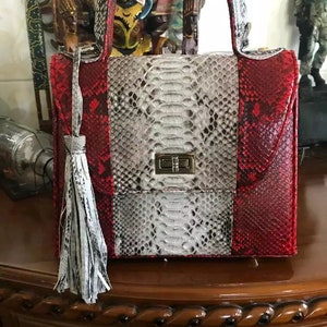 Red Handbag Python Leather Bag Women Genuine Snakeskin Top-handle Bag ...
