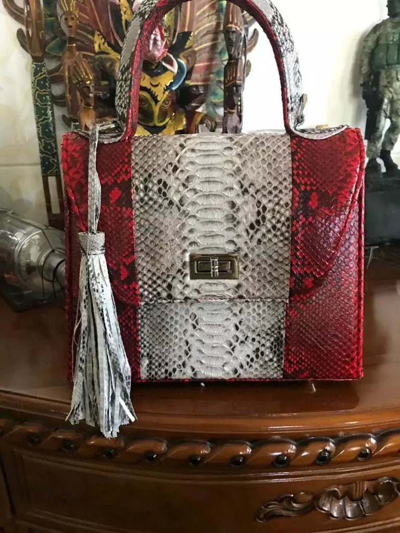 Red Handbag Python Leather Bag Women Genuine Snakeskin Top-handle Bag ...