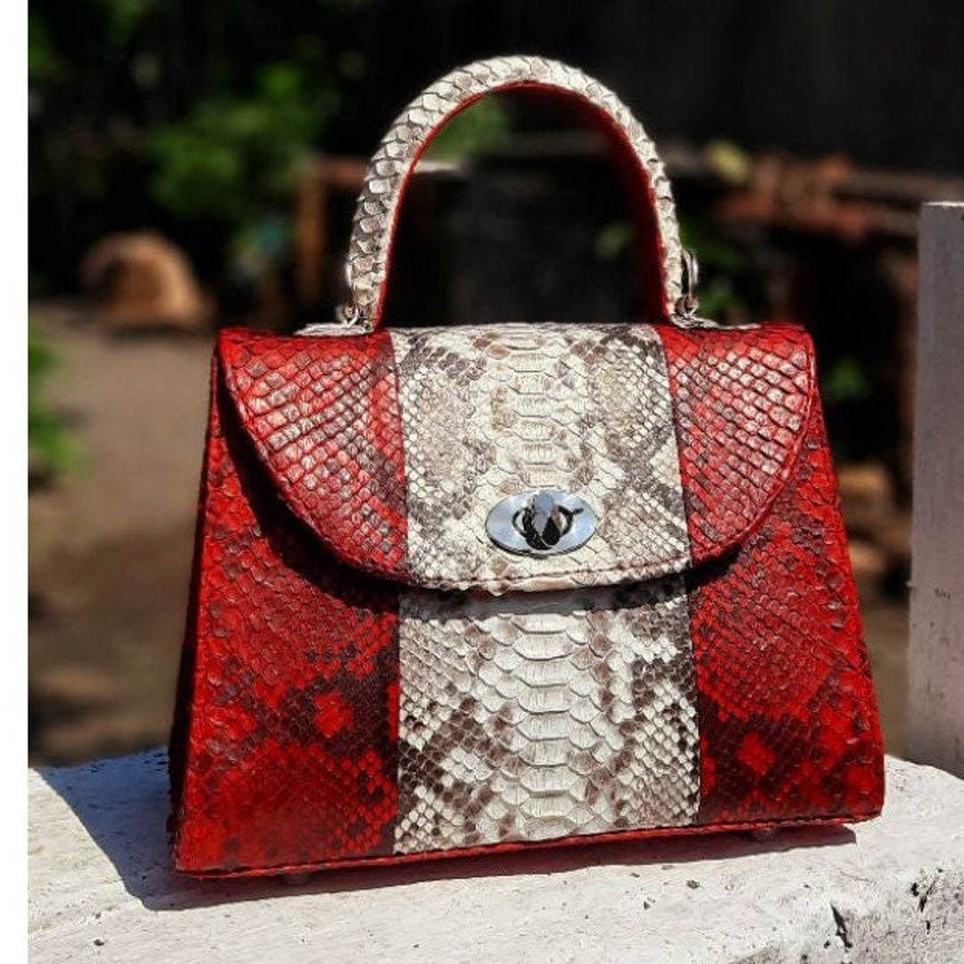 Red Handbag Python Leather Bag Women Genuine Snakeskin Top-handle Bag ...