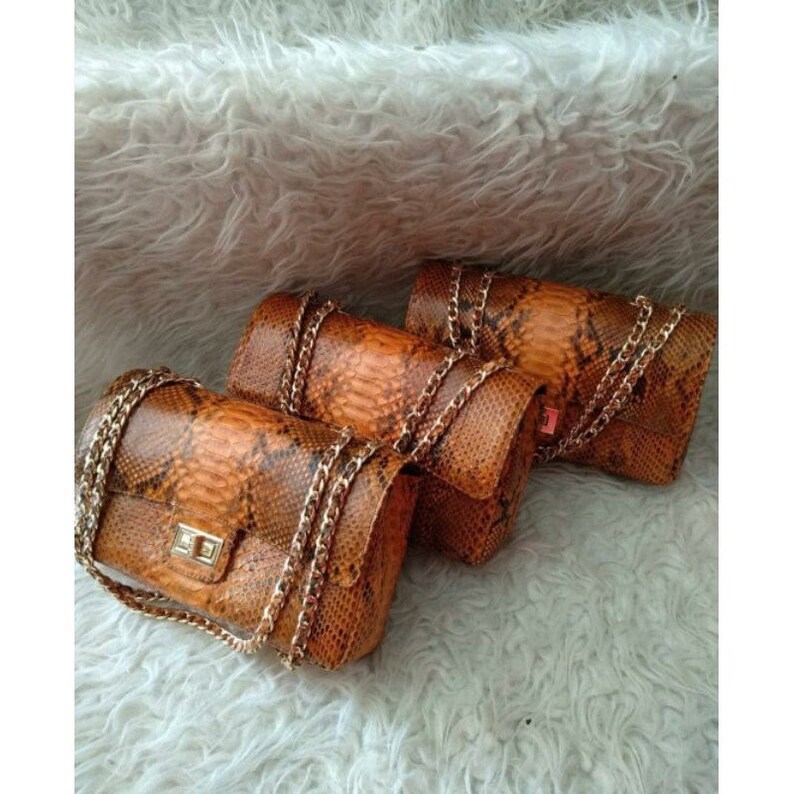 Real Python Leather Crossbody Handbag for Women Small 25cm Clutch Purse ...