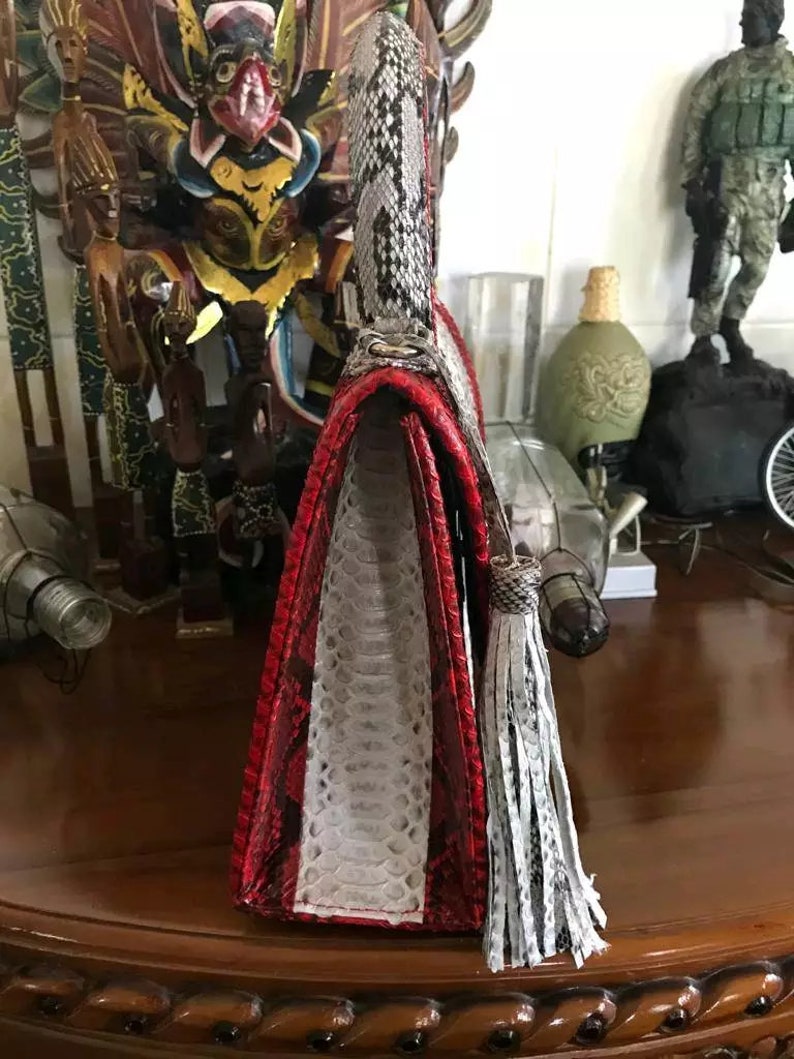 Red Handbag Python Leather Bag Women Genuine Snakeskin Top-handle Bag ...