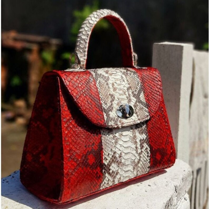 Red Handbag Python Leather Bag Women Genuine Snakeskin Top-handle Bag ...