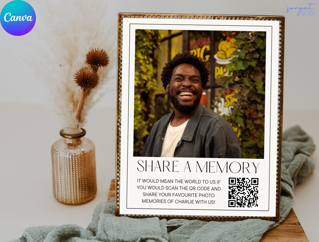 Funeral Share a Memory Sign With QR Code Share a Photo Memory Editable ...