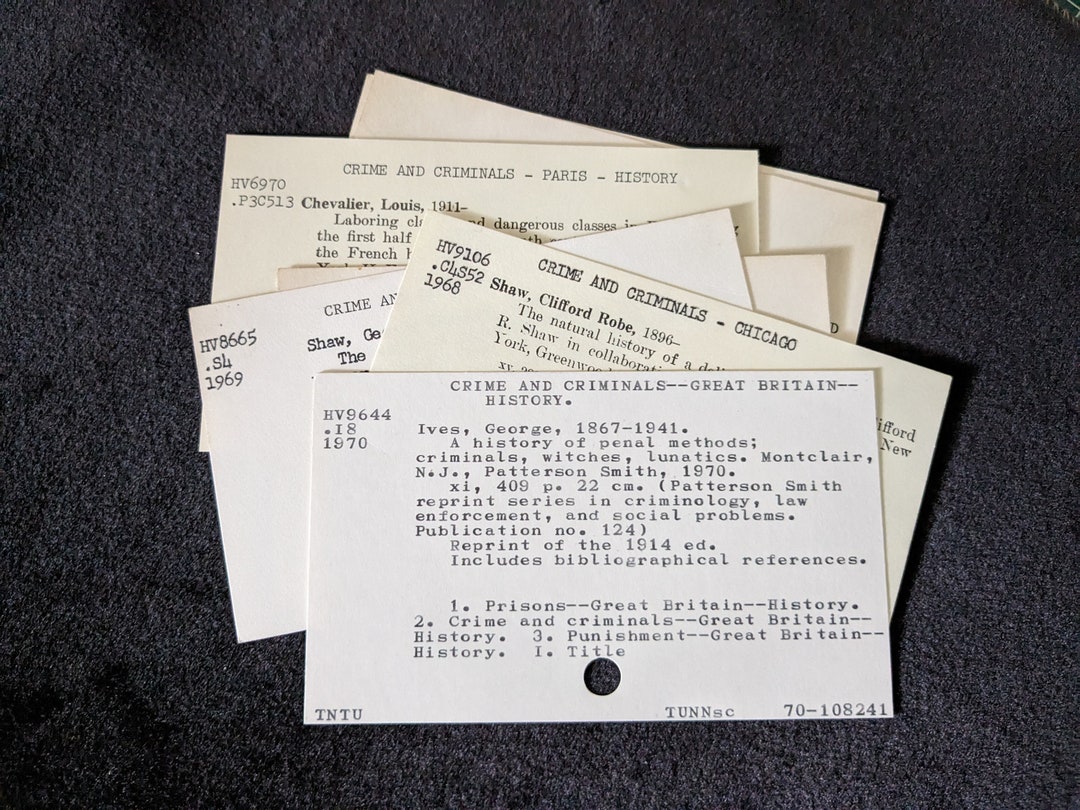 Set of 8 Vintage Library Card Catalog Cards Crime Theme - Etsy