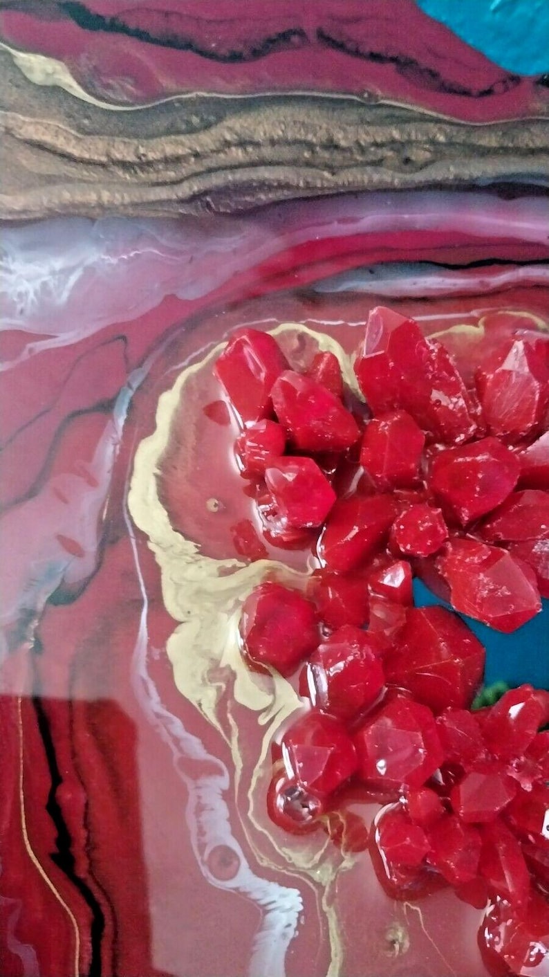 Epoxy Resin Geode Art Red and Gold With Red Crystals 17 W 13 H - Etsy