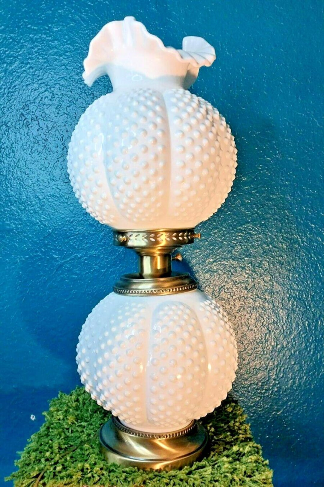 Fenton Art Glass Lamp Gone With the Wind Hobnail Milk Glass Vintage 22 - Etsy