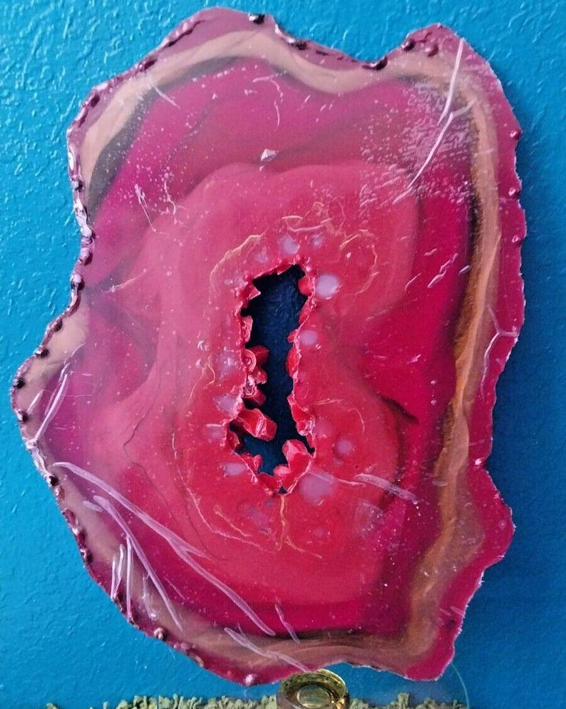 Epoxy Resin Geode Art Red and Gold With Red Crystals 17 W 13 H - Etsy