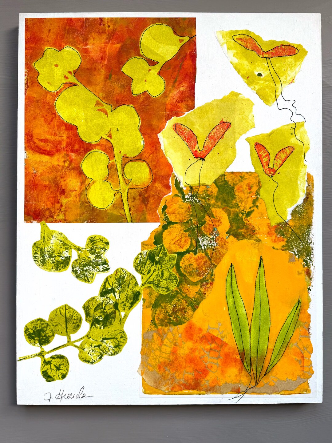Samara Breeze 1, Acrylic Gelli Plate Print Collage on Cradled Board - Etsy