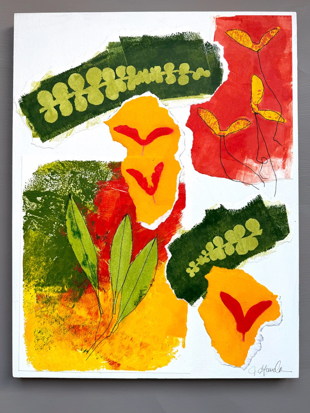 Samara Breeze 2, Acrylic Gelli Plate Print Collage on Cradled Board - Etsy