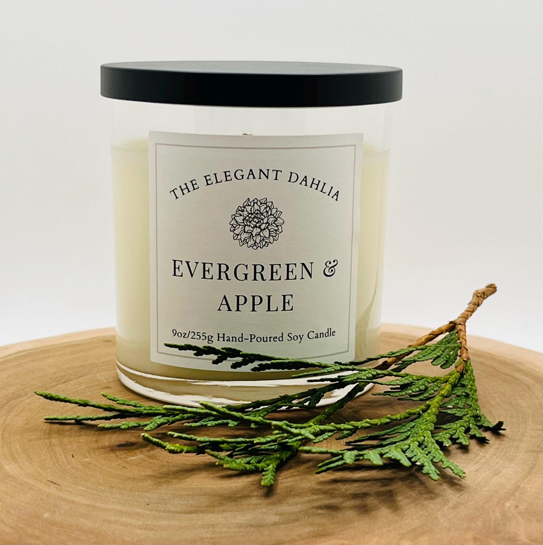Evergreen & Apple Candle | Hand Poured Soy Candle | 9oz/255g in Clear ...