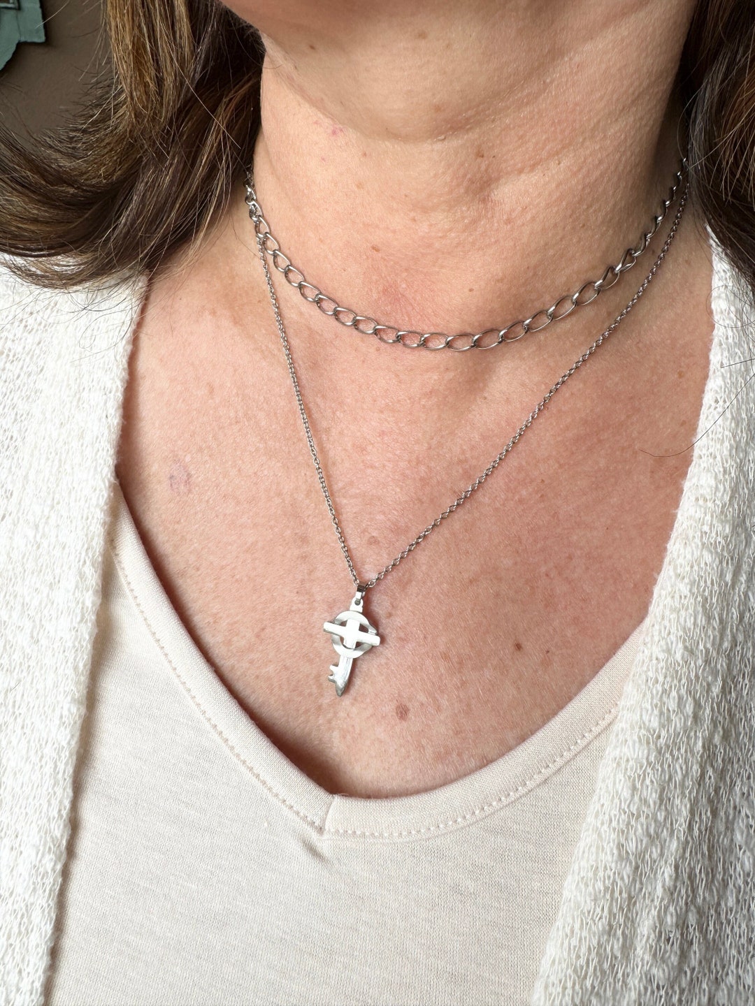 Silver Grace Cross Necklace and Chain Set Gift for Mom Christian Silver ...