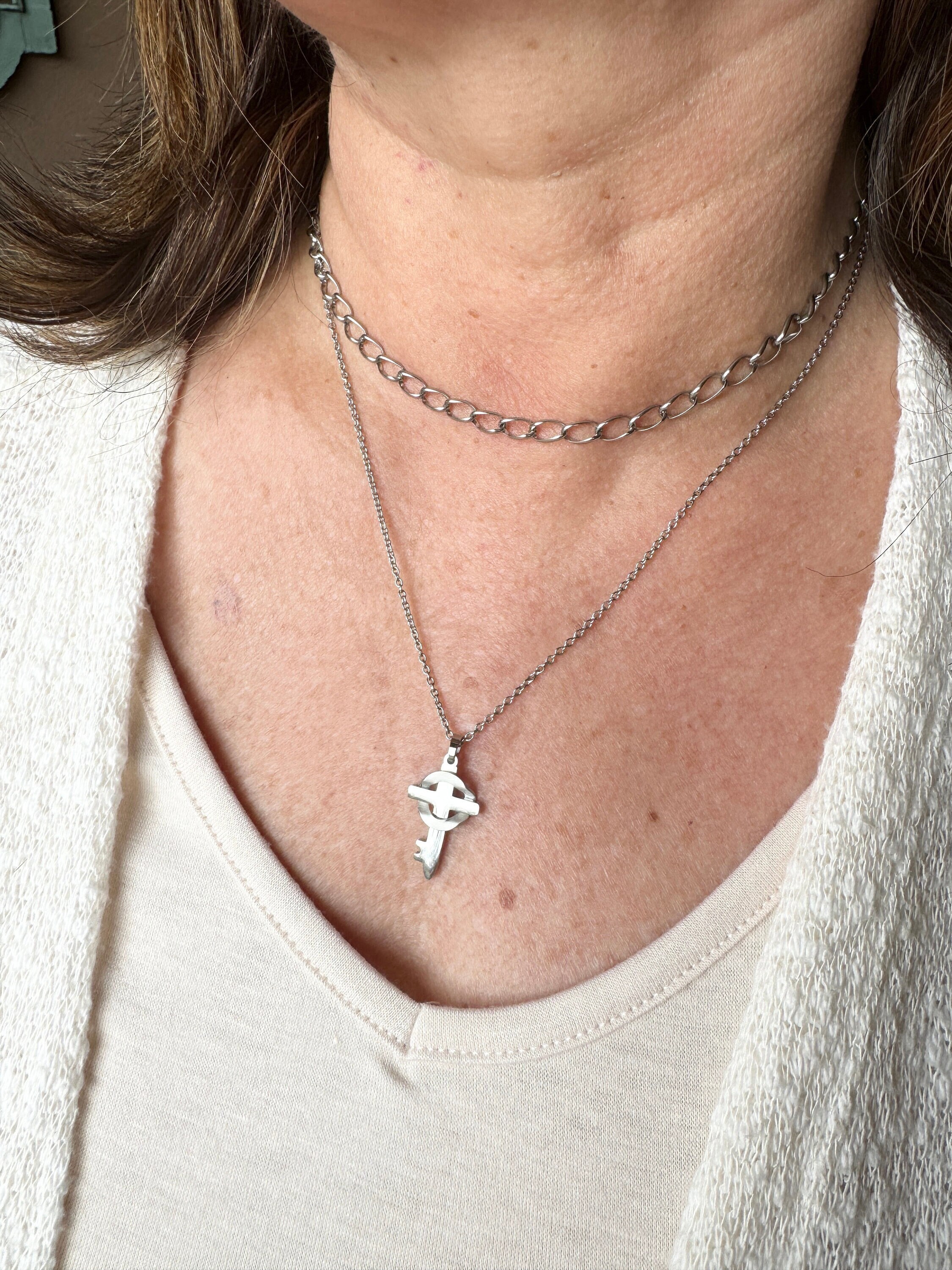 Silver Grace Cross Necklace and Chain Set Gift for Mom Christian Silver ...