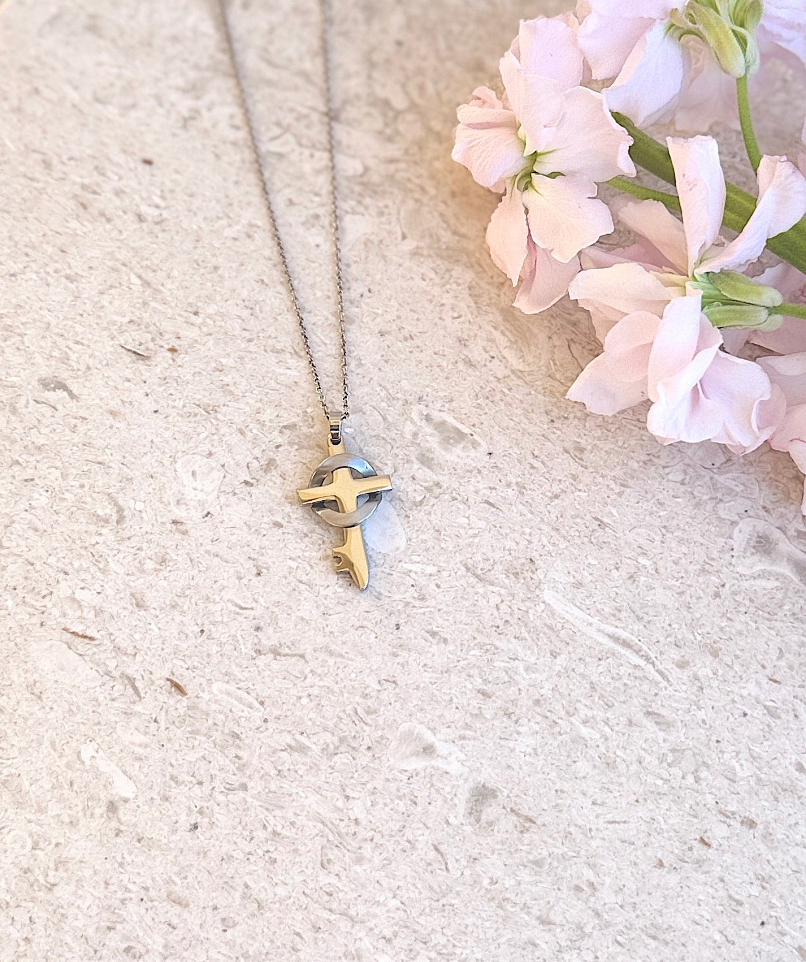 Silver Grace Cross Necklace and Chain Set Gift for Mom Christian Silver ...