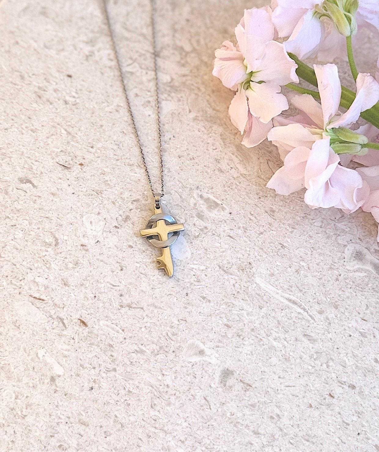 Silver Grace Cross Necklace and Chain Set Gift for Mom Christian Silver ...