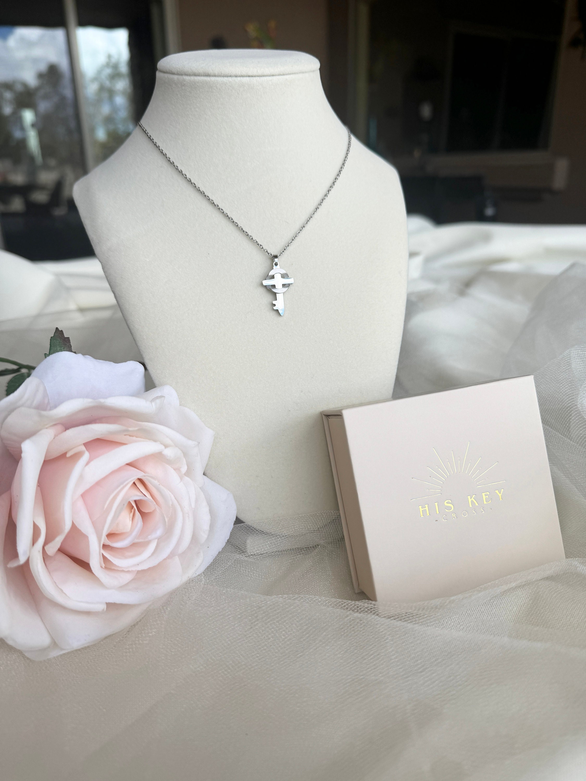 Silver Grace Cross Necklace and Chain Set Gift for Mom Christian Silver ...