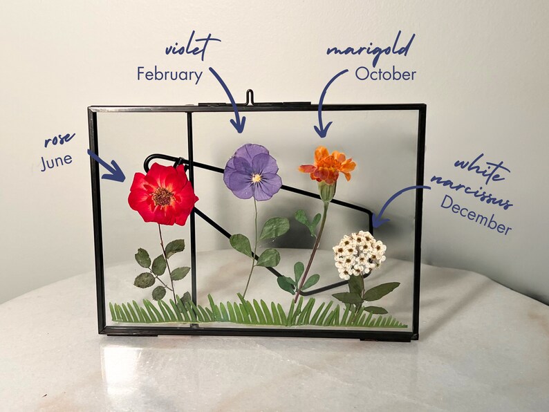 Custom Birth Flower Pressed Frame, Personalized Birth Flower Bouquet ...