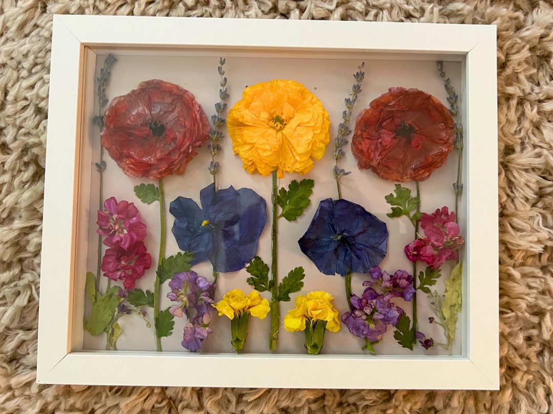 Handmade Dried Flower 10x8 Hanging Shadow Box, Colorful Flowers, Wall ...