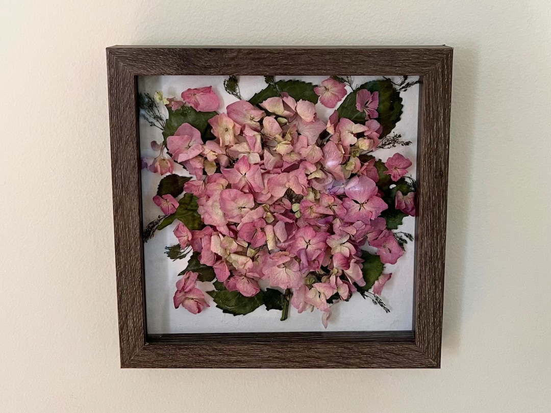 Handmade Dried Flower 8x8 Hanging Shadow Box, Pink Hydrangeas, Wall ...