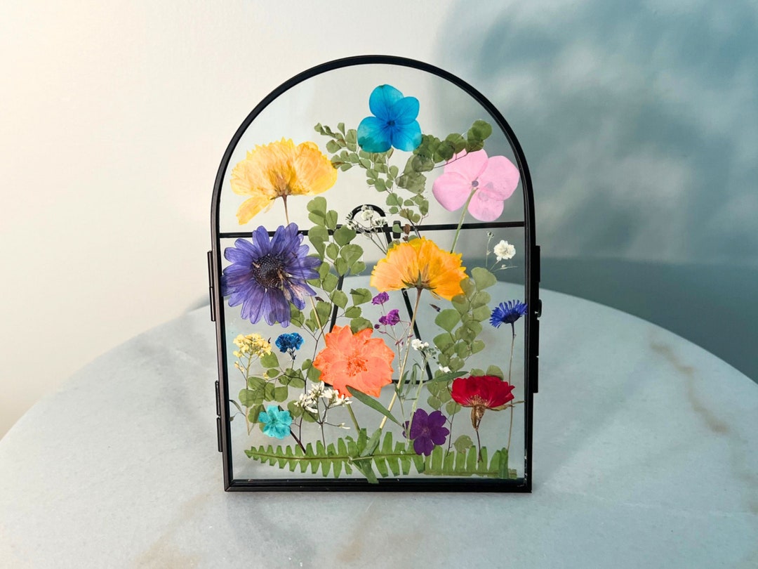 Handmade Pressed Flower 5x7 Tabletop Frame, Colorful Flowers, Wall ...