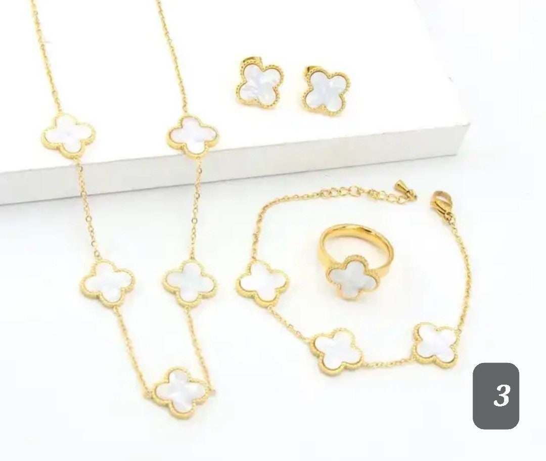 Van Cleef Set White 4 Clover Stainless Steel - Etsy