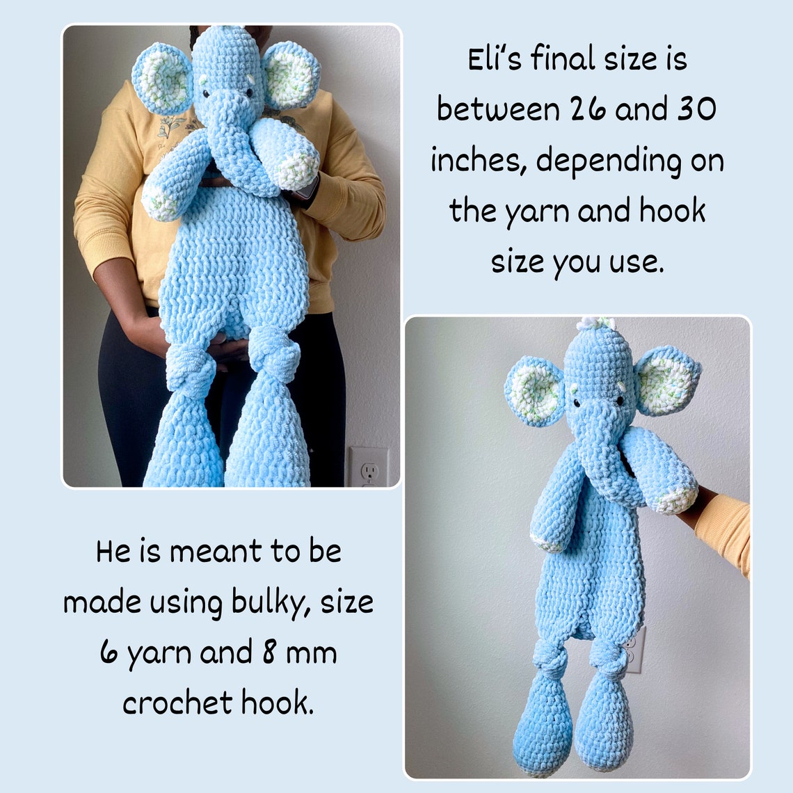 Crochet Pattern: Eli the Elephant, Blanket Holder and Snuggler - Etsy