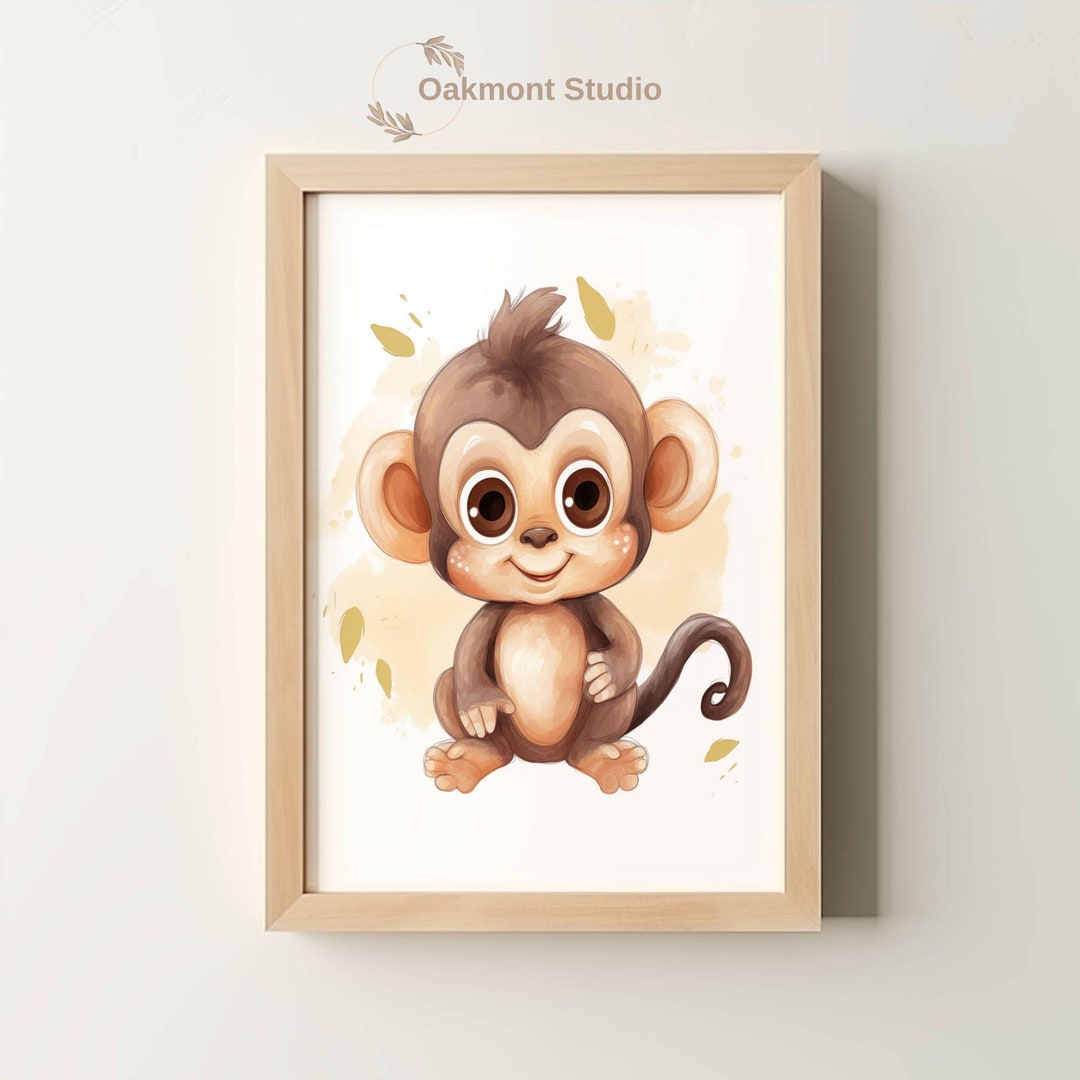 Baby Monkey Instant Download Digital Nursery Art for Home Décor High ...