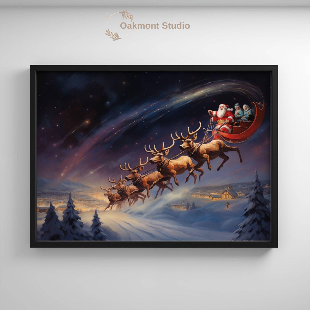 Santa Christmas Sleigh Ride Instant Download Winter Art for Home Décor ...