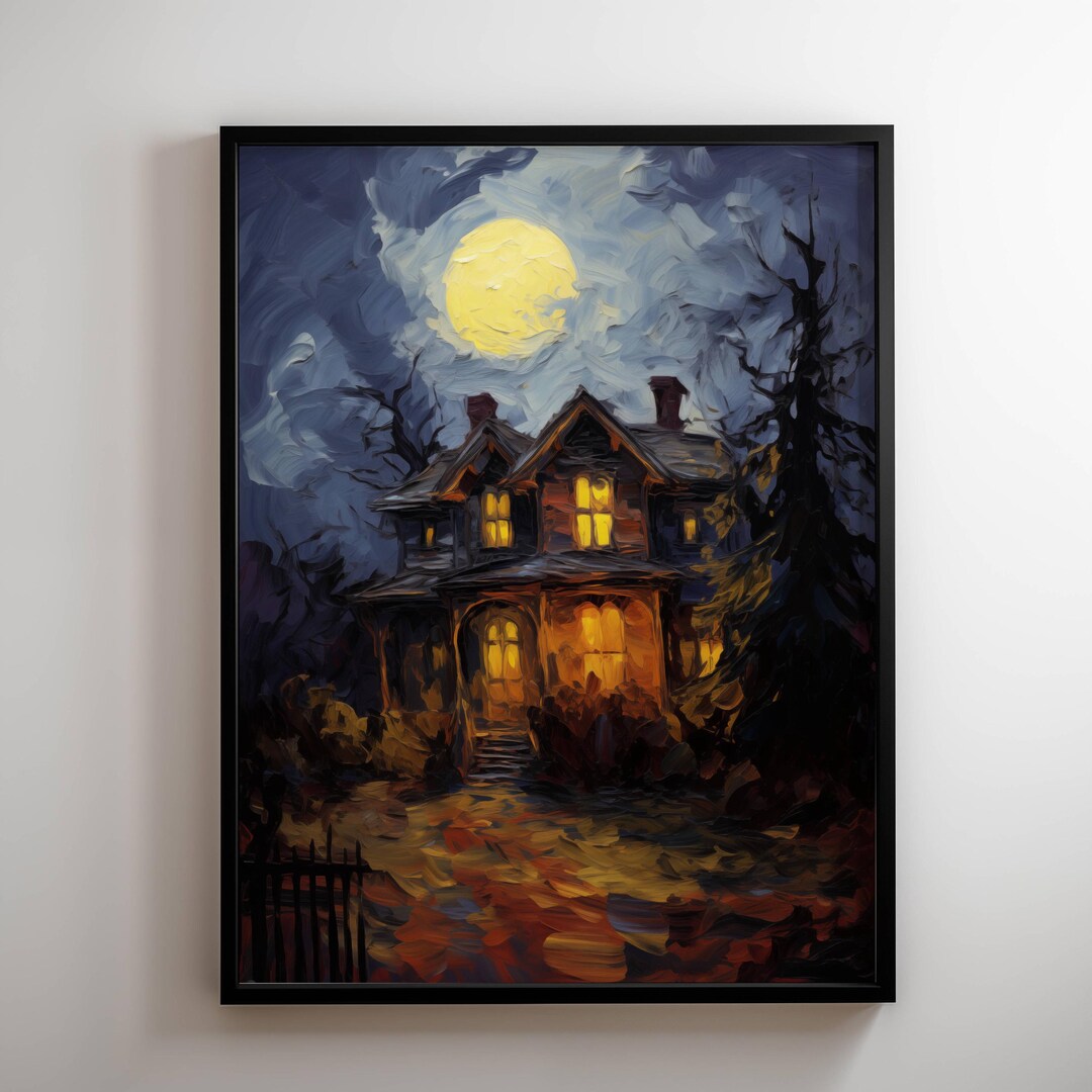 Moonlit Haunted House Instant Download Digital Halloween Art for Home ...