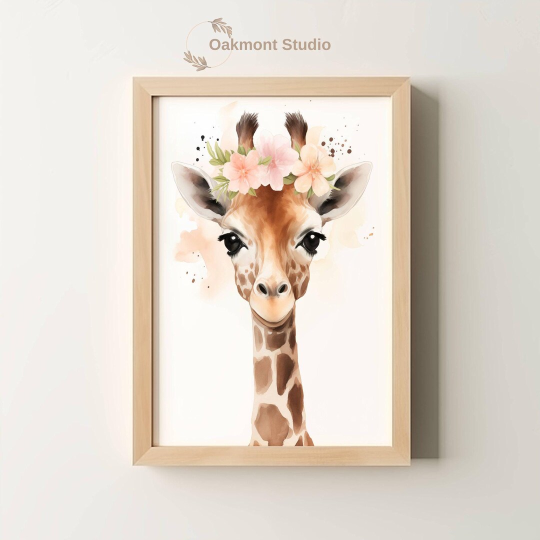 Baby Giraffe Pink Flowers Instant Download Digital Nursery Art for Home ...