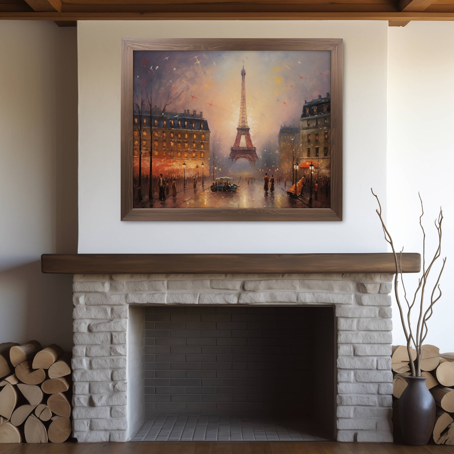 Romantic Paris Nightscape Instant Download Digital Iconic Landmark Art ...