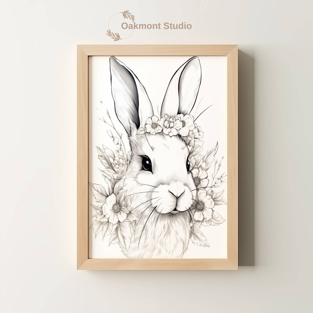 Black and White Rabbit Sketch Instant Download Digital Nature Art for ...