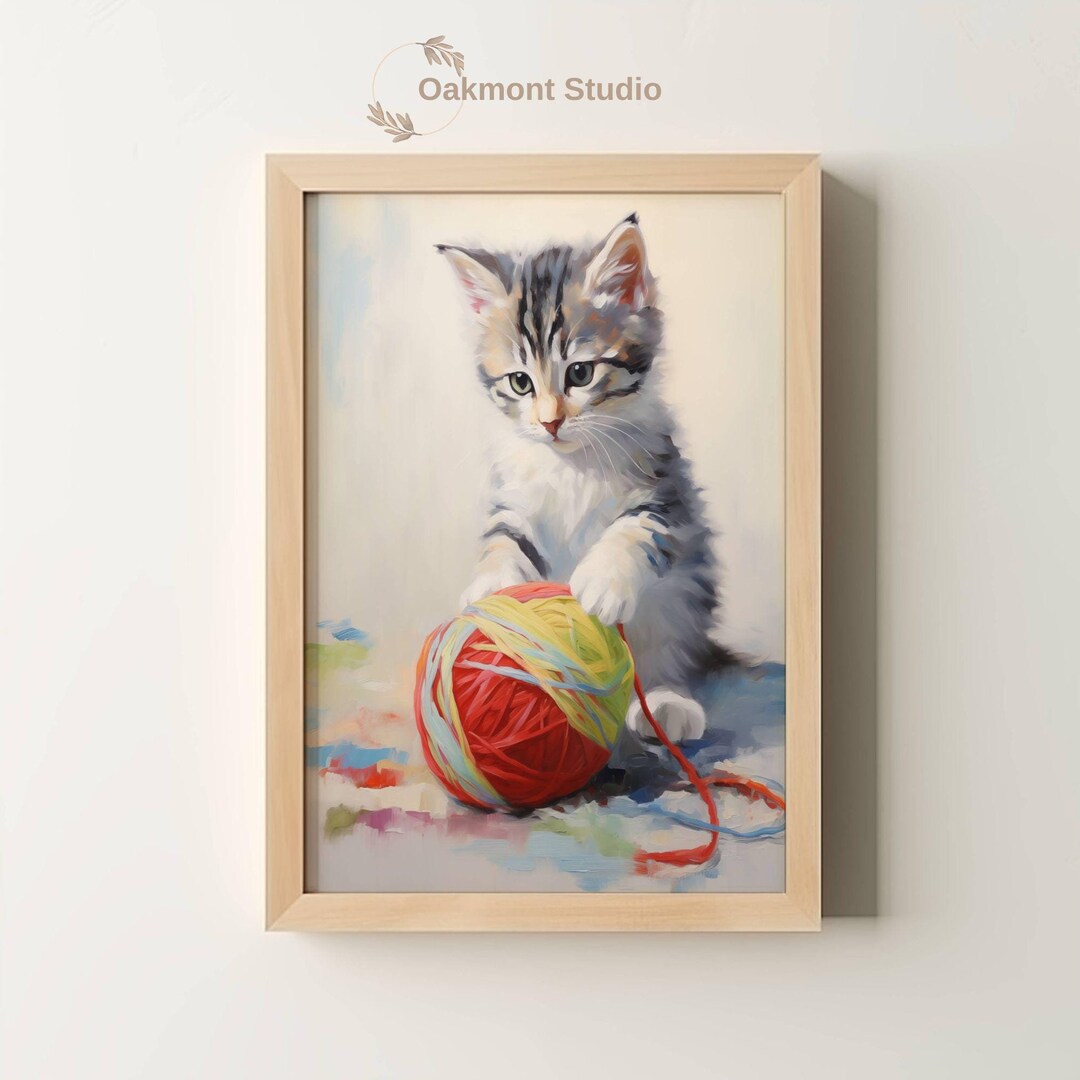 Gray Kitten Playing With Yarn Instant Download of Cats for Home Décor ...