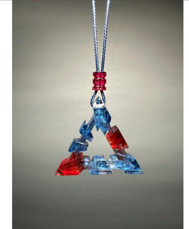 Handmade Red and Blue Resin Triangle Pendant, Unique Geometric Necklace ...
