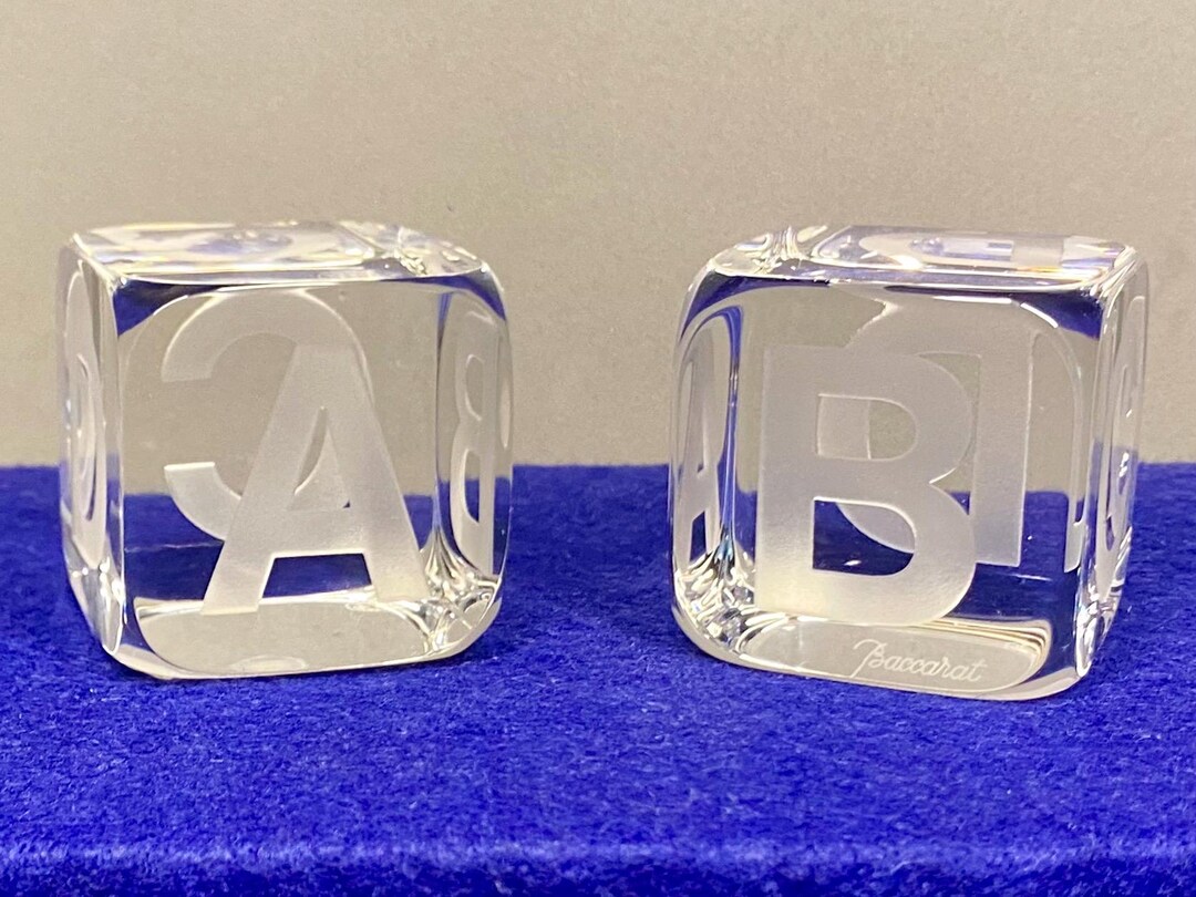 Two Baccarat France Crystal Square Cube Letter Dice Alphabet Block ...