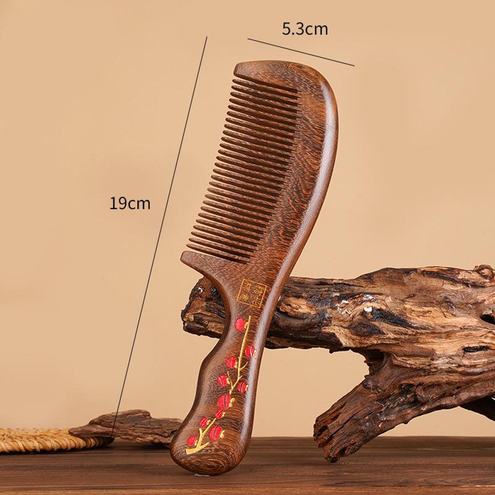 Ebony Wood Comb: Hand-painted "shi Shi Ruyi" Design With Gift Box - Etsy