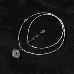 Sterling Silver Jade Necklace: Chinese Style Collarbone Chain - Etsy