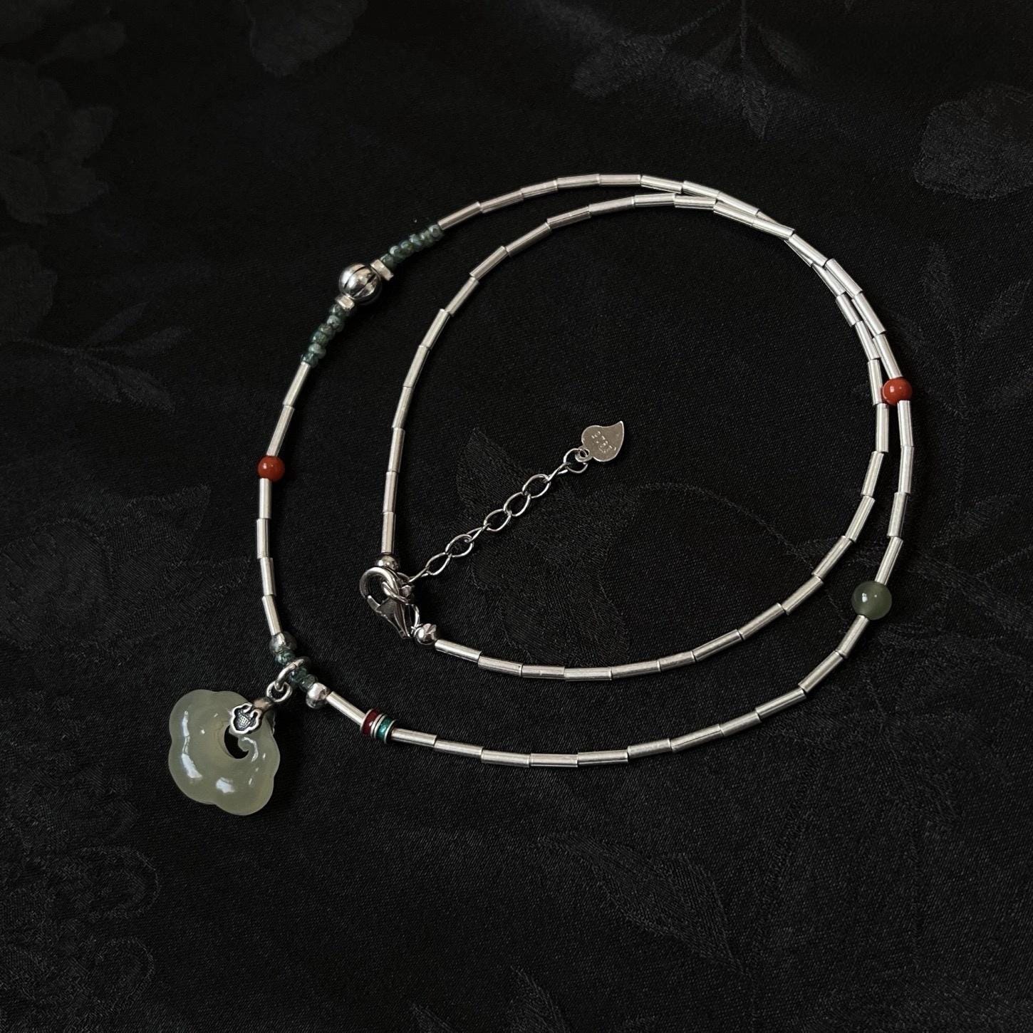 Sterling Silver Jade Necklace: Chinese Style Collarbone Chain - Etsy
