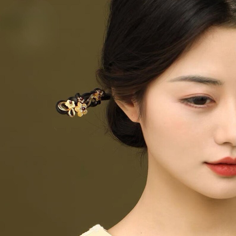 Yellow Flower Hairpin-ebony Wood Hairpin-original Design-antique Style ...