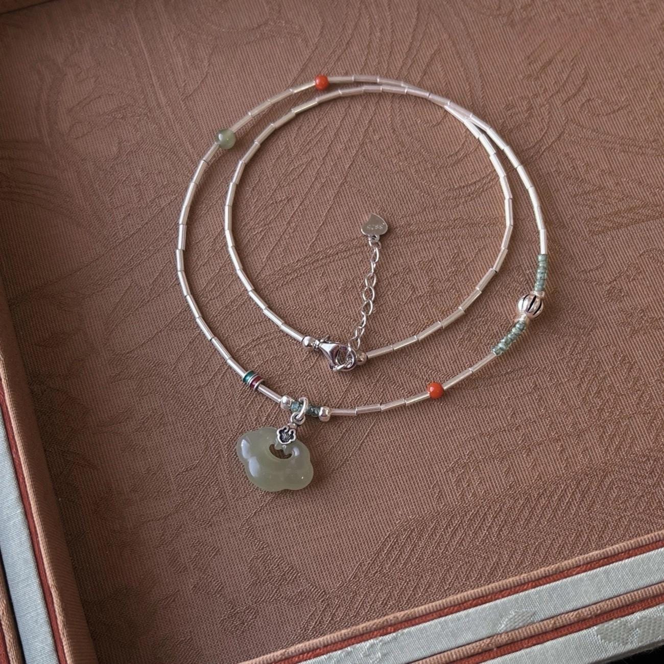 Sterling Silver Jade Necklace: Chinese Style Collarbone Chain - Etsy