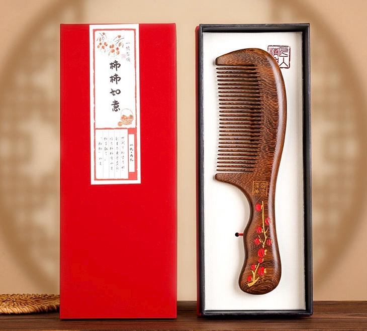 Ebony Wood Comb: Hand-painted "shi Shi Ruyi" Design With Gift Box - Etsy