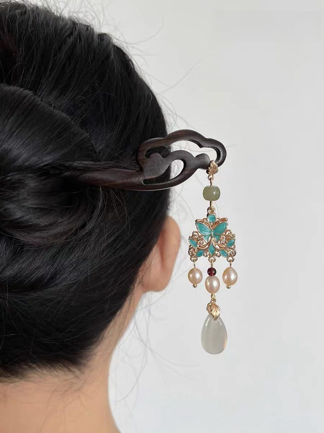 Black Ebony Hairpin-handcrafted Hairpin-natural Pearls Hairpin ...