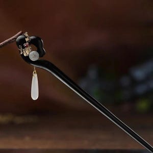 Black Ebony Hairpin-original Design Hairpin-guofeng Hairpin-white Agate ...