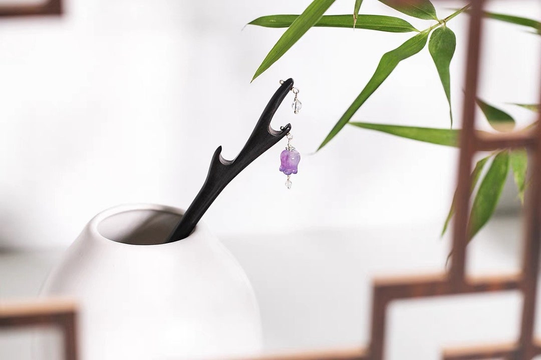 Natural Purple Jade Hand-carved Wind Chime Hairpin-white Crystal ...